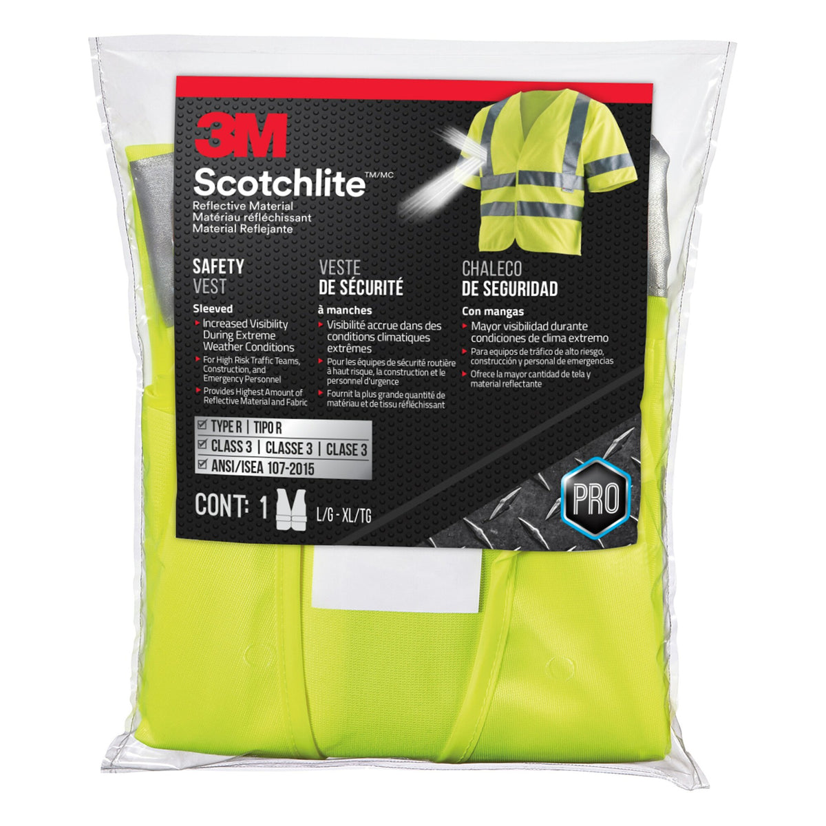 3M Reflective Vest Short Sleeve Construction Safety Vest– Class 3,9490 ...