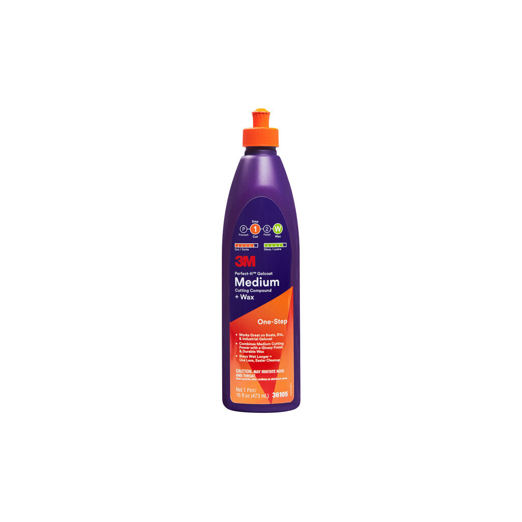 3M Perfect-It Gelcoat Medium Cutting Compound + Wax, 36105, 1 pint(473 ...