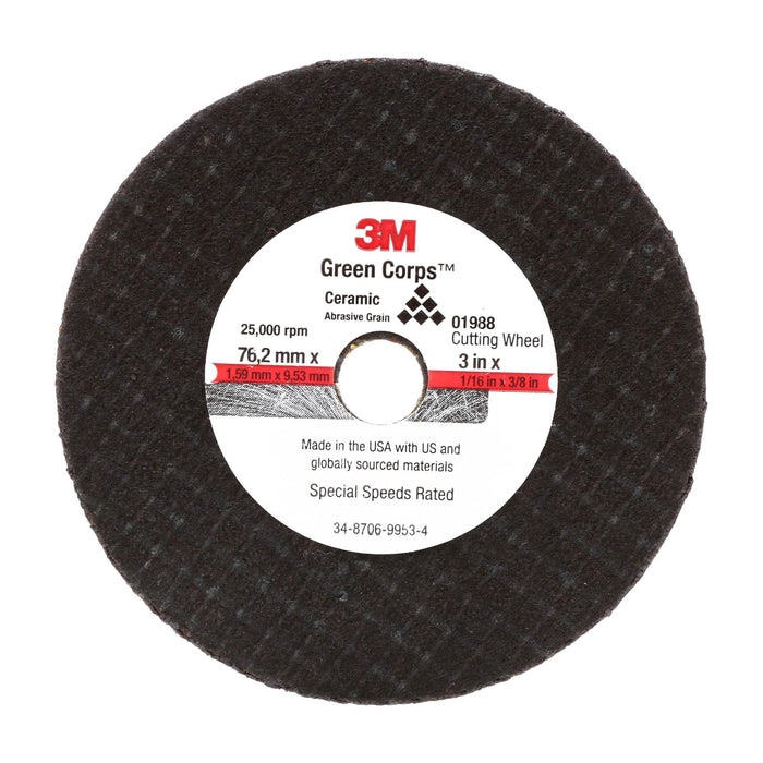3M General Purpose Cut-Off Wheel 01988, 3 in x 1/16 in x 3/8 in — EIO.com