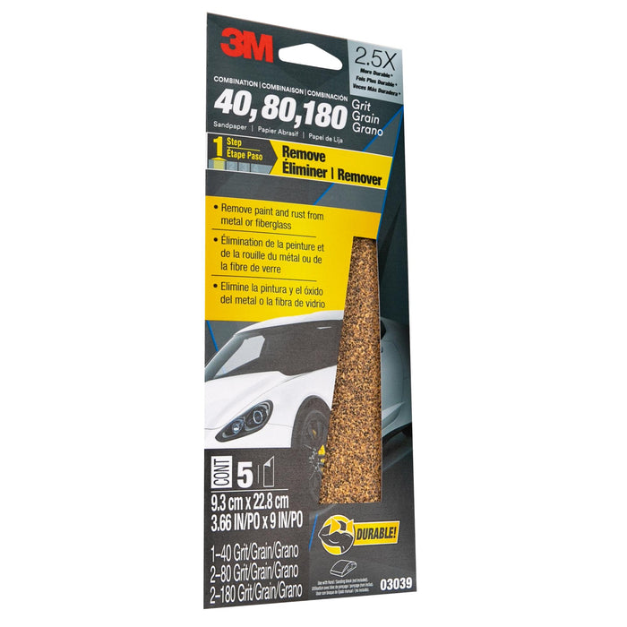 3M Sandpaper 03039, Asst Grit, 3-2/3 in x 9 in, 5/Pack — EIO.com