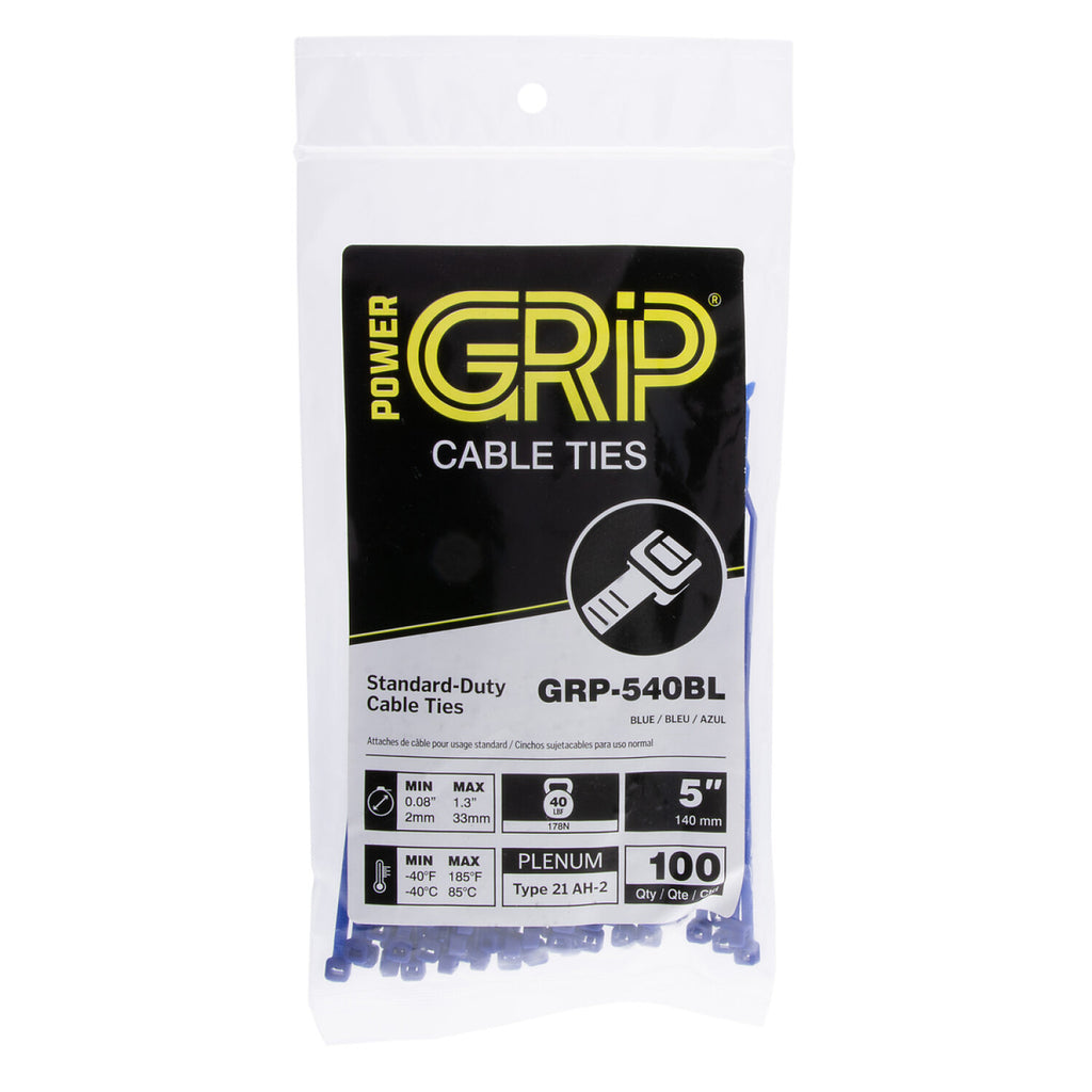 NSI GRP-540BL 5” Blue General Purpose 40lb Cable Ties, 100 Pack – EIO.com