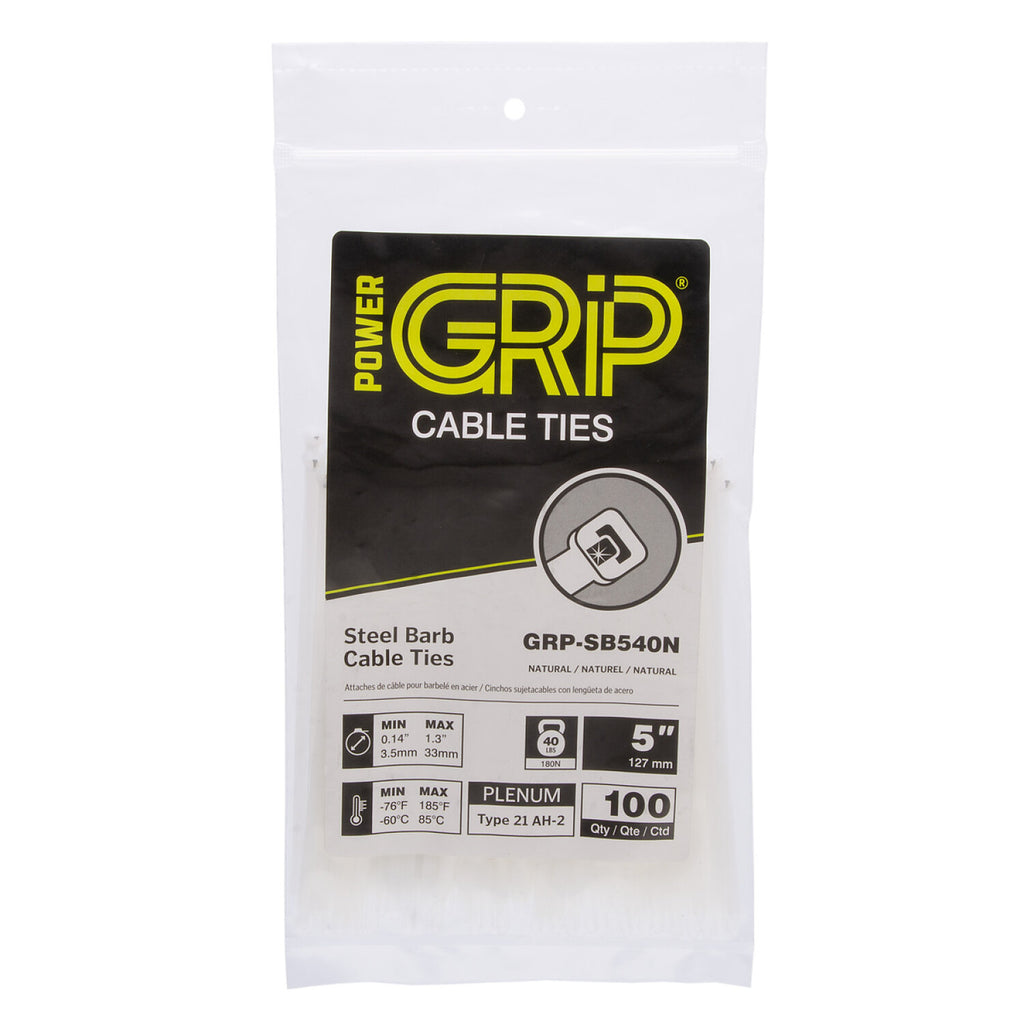 NSI GRP-SB540N 5”, Natural Steel Barb 40lb Cable Tie, 100 Pack – EIO.com