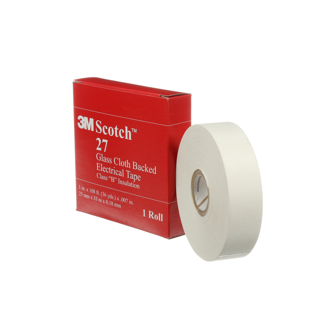 3M Glass Cloth Electrical Tape 27, White, Rubber Thermosetting Adhesiv ...