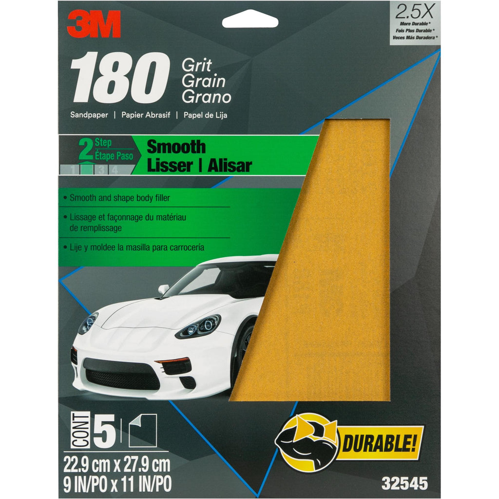 3M Sandpaper, 32545, 180 Grit, 9 in x 11 in – EIO.com