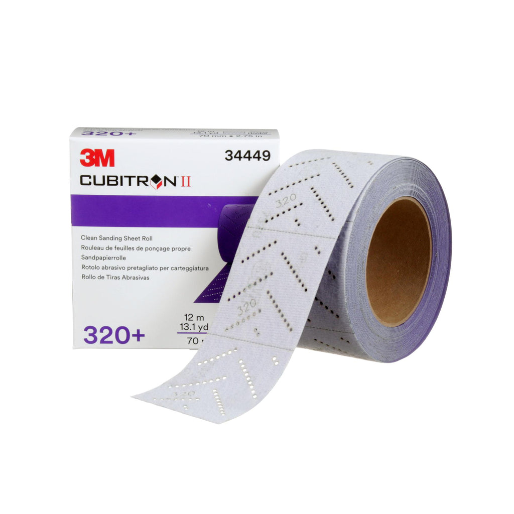 3M Cubitron II Hookit Clean Sanding Sheet Roll 34449, 320+ Grade, 70 m ...