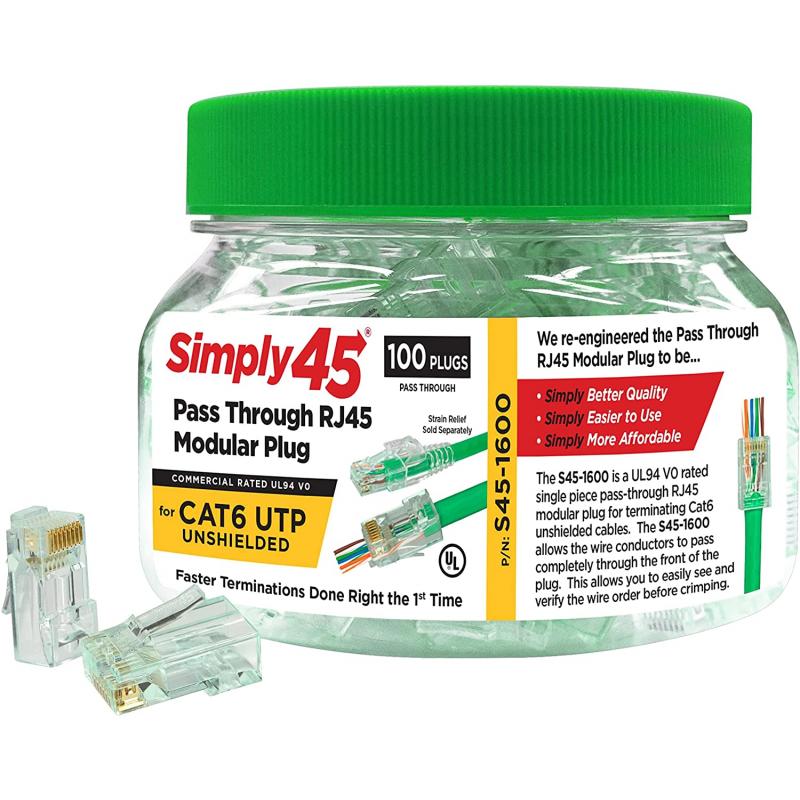 Simply45 S45-1600 Unshielded Pass-Through RJ45 Modular Plugs – EIO.com